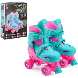 Kids 4 Wheel Small Adjustable Skates Quad Roller Skates for Girls Pink/Blue