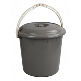 Grey Plastic Bucket With Lid Handle Storage Bucket Bin Container 15 Litre