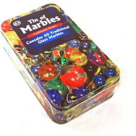 Retro Set of 60 Glass Marbles in a Tin Box - Vintage Colours Vary