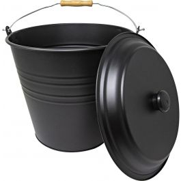 12 Liter Metal Ash Bucket Black with Free Shovel Fireside Storage Coal ...